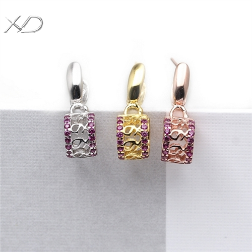 925银XD标志穿针吊坠扣，规格：15.5x4.8mm，孔径：5mm，s925银吊坠扣，吊坠扣 diy，925银 diy 吊坠扣
